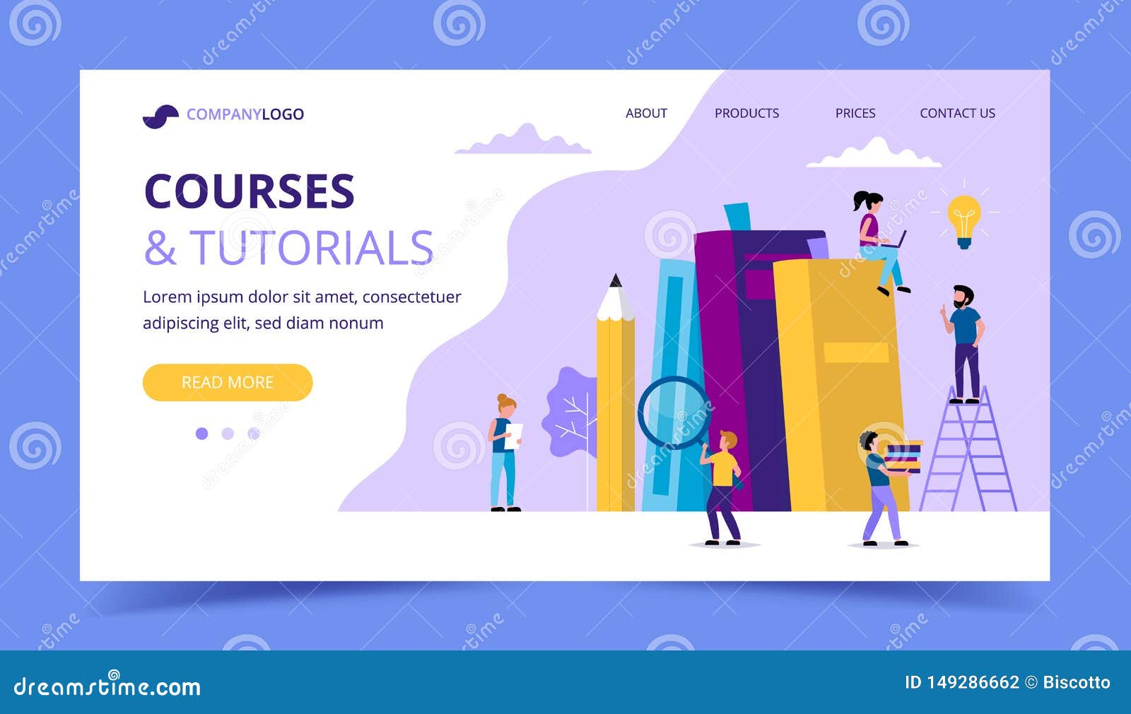 Courses and Tutorials, Learning Landing Page with Books, Pencil, Small ...