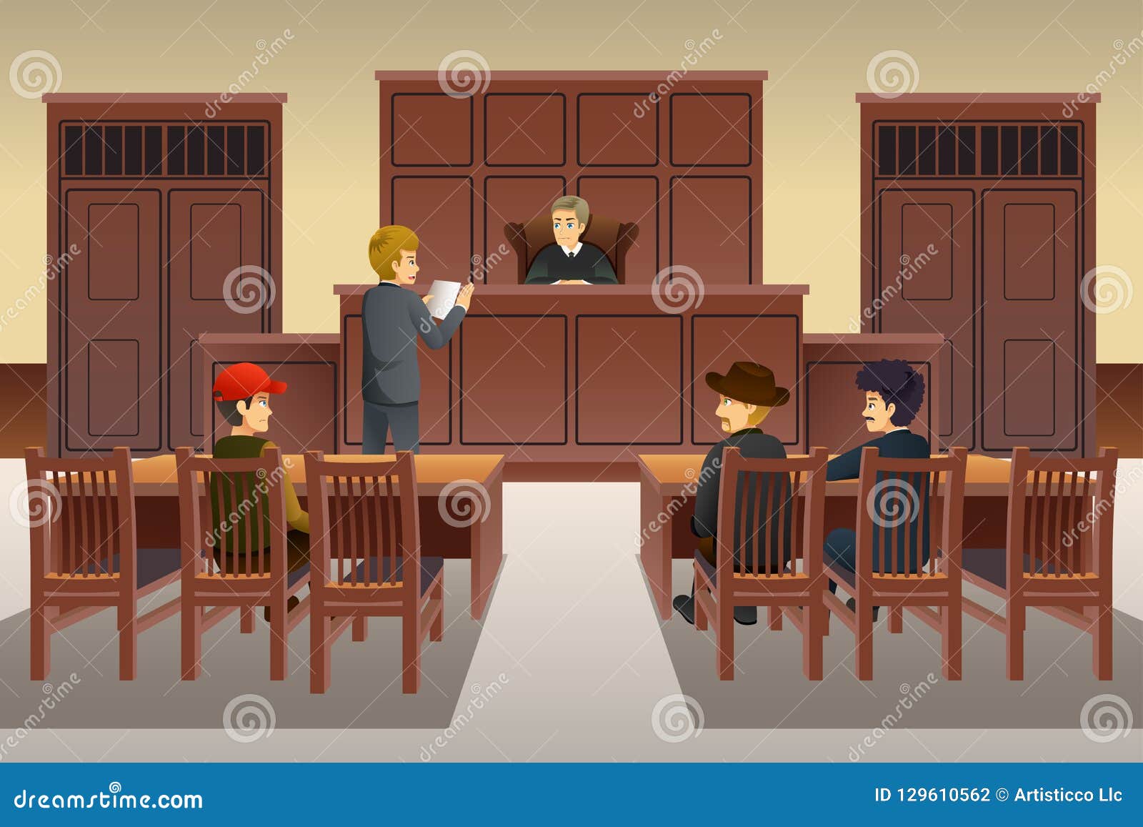 Court Scene Illustration stock vector. Illustration of clip - 129610562