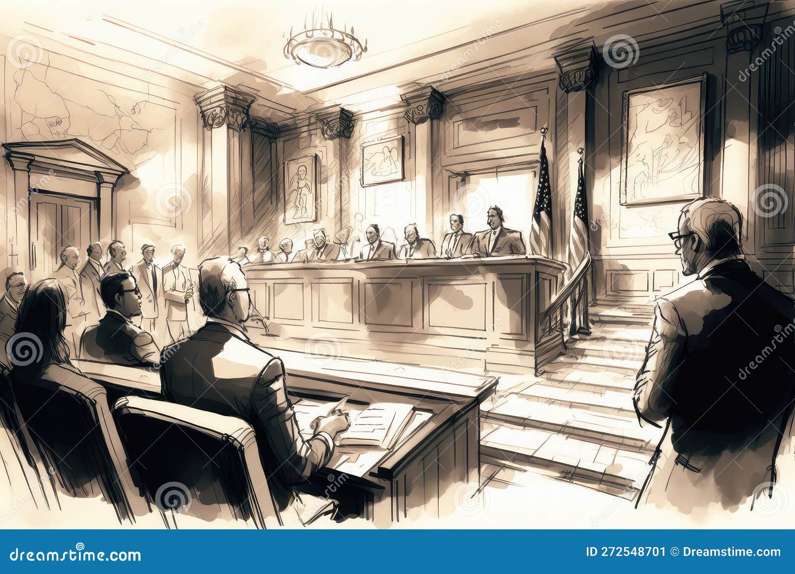 Court Session in USA, Sketch of Trial. Generative AI Stock Illustration ...