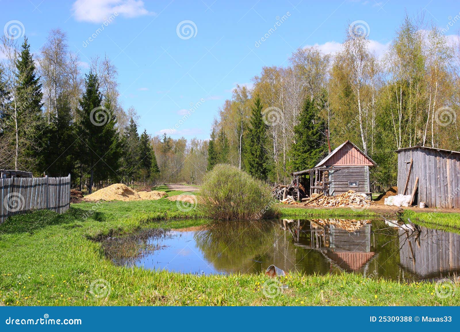 Court Yard of the Rural House. Stock Photo - Image of pond, cabin: 25309388