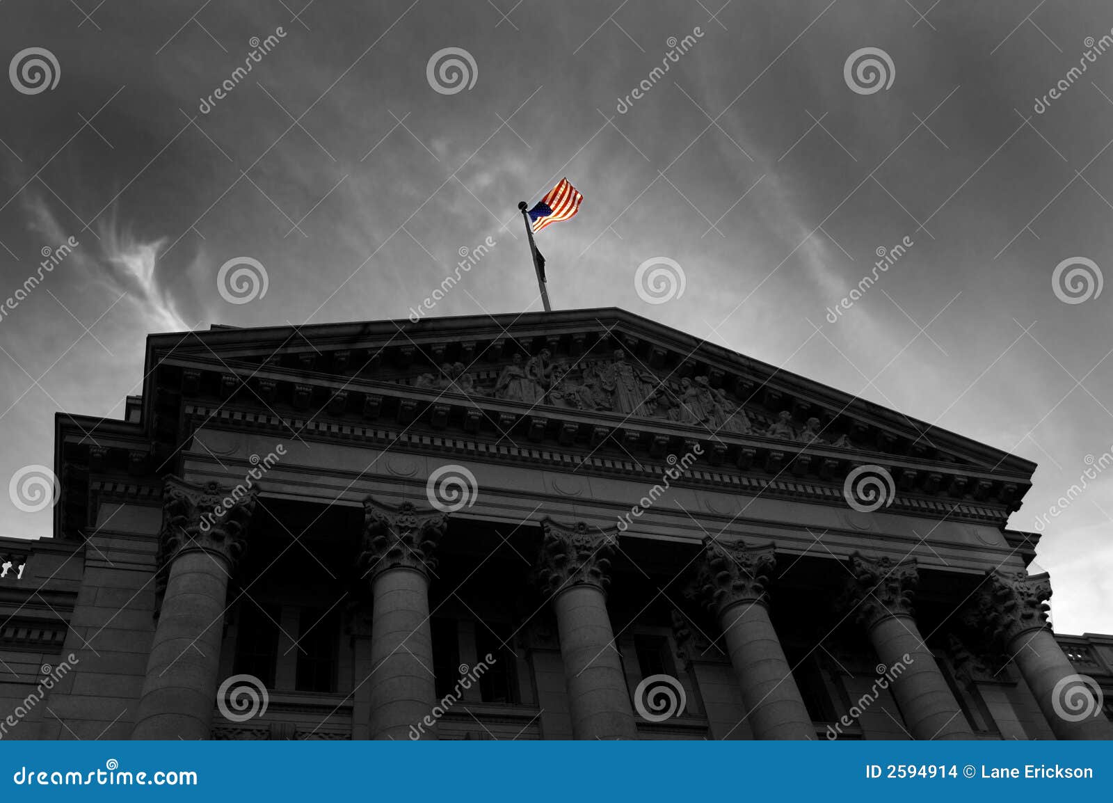 Courthouse with Flag stock photo. Image of flag, columns - 2594914