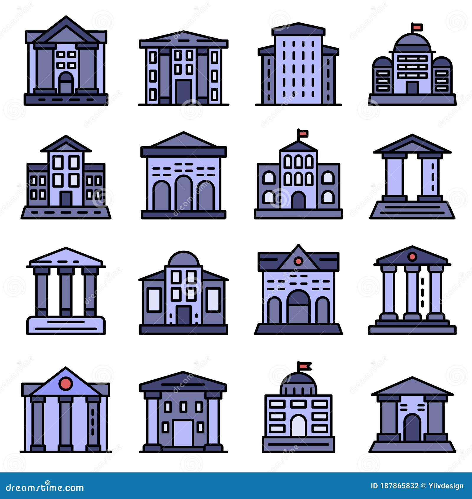 Courthouse Icons Set Vector Flat Stock Vector - Illustration of column ...