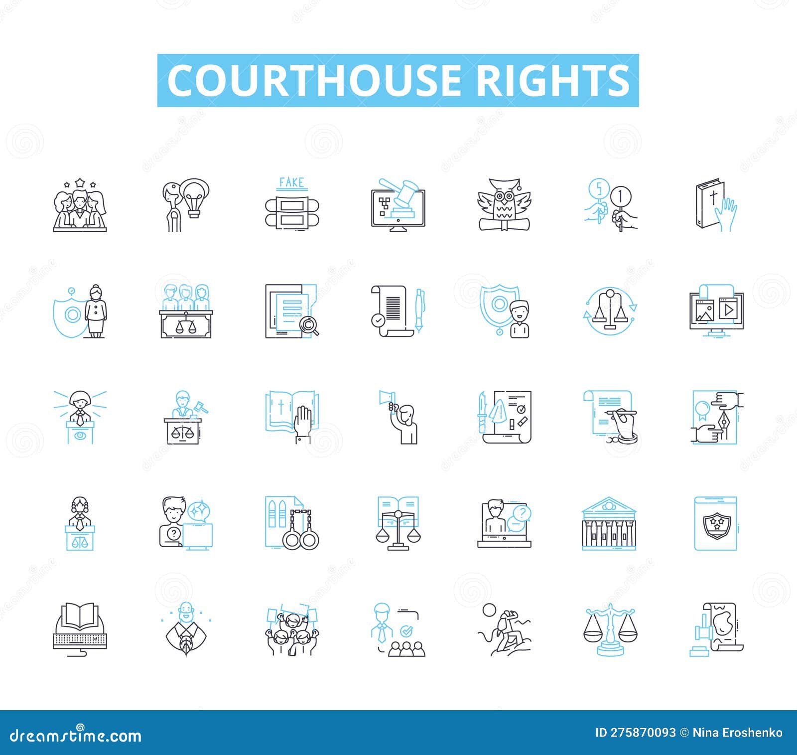 Courthouse Rights Linear Icons Set Advocacy Litigation Due Process