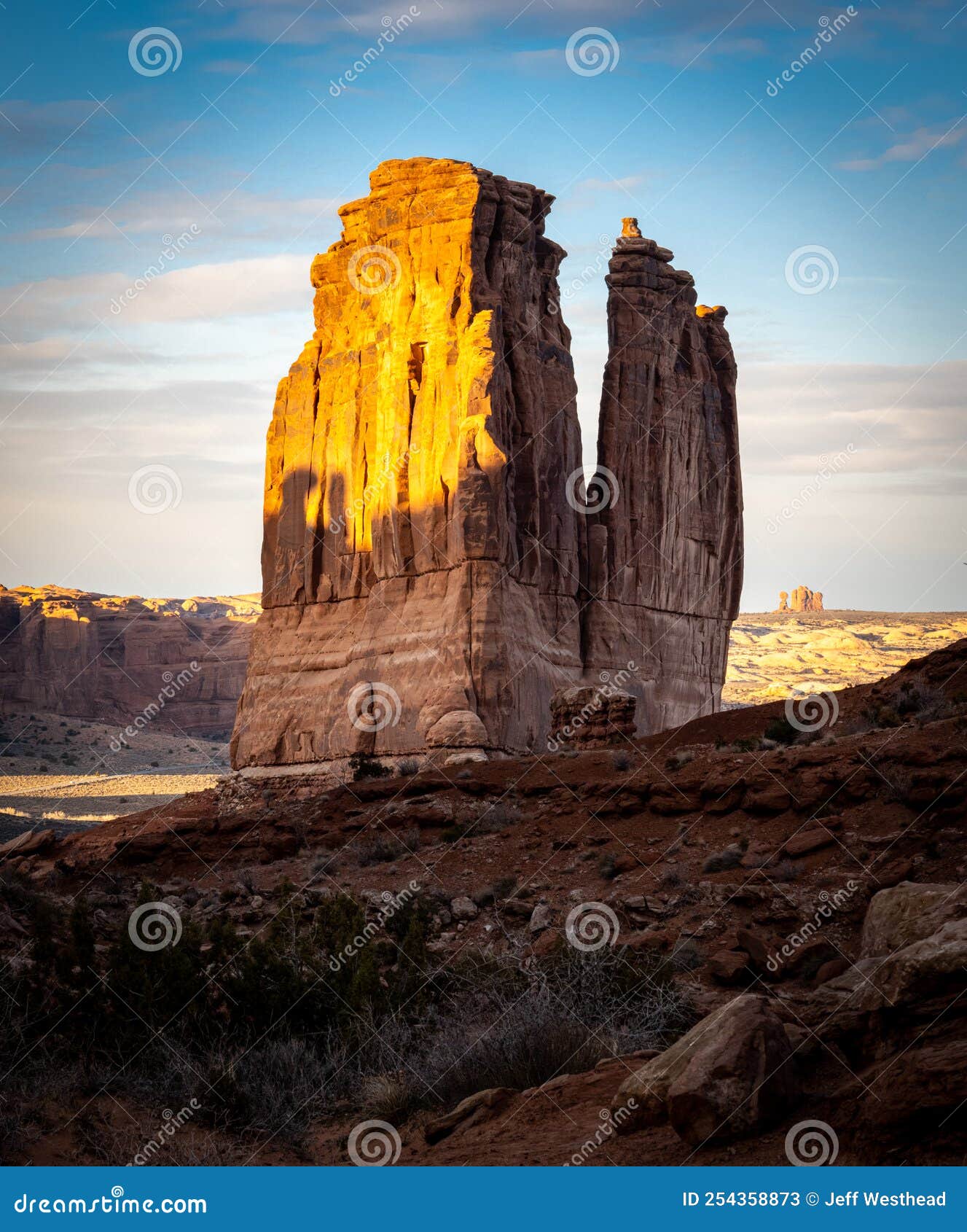 Courthouse Rock in Arches National Park at Sunset Stock Image - Image ...