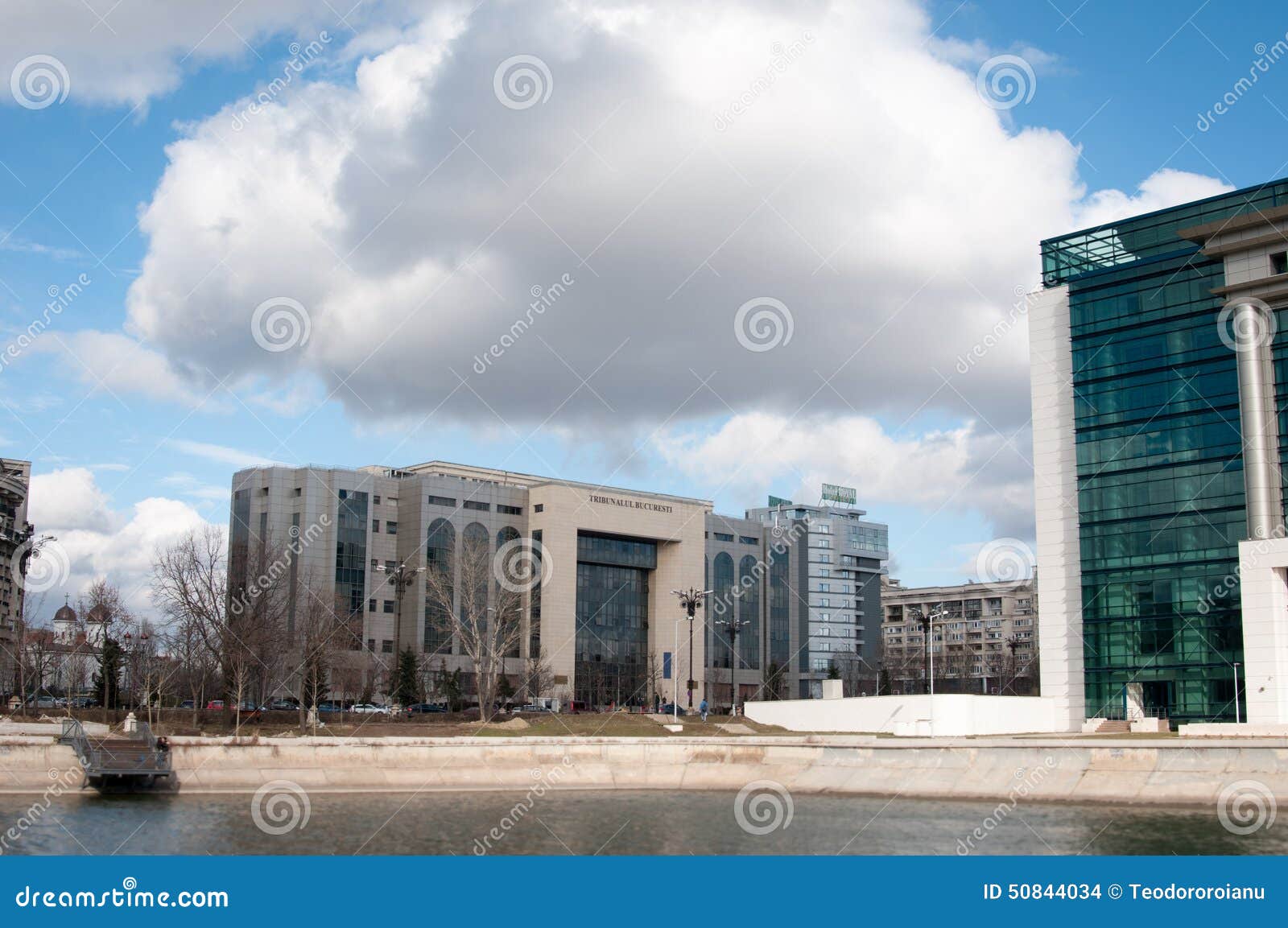 Bucharest Courthouse At Sundown Looking Over Dambovita River Royalty ...