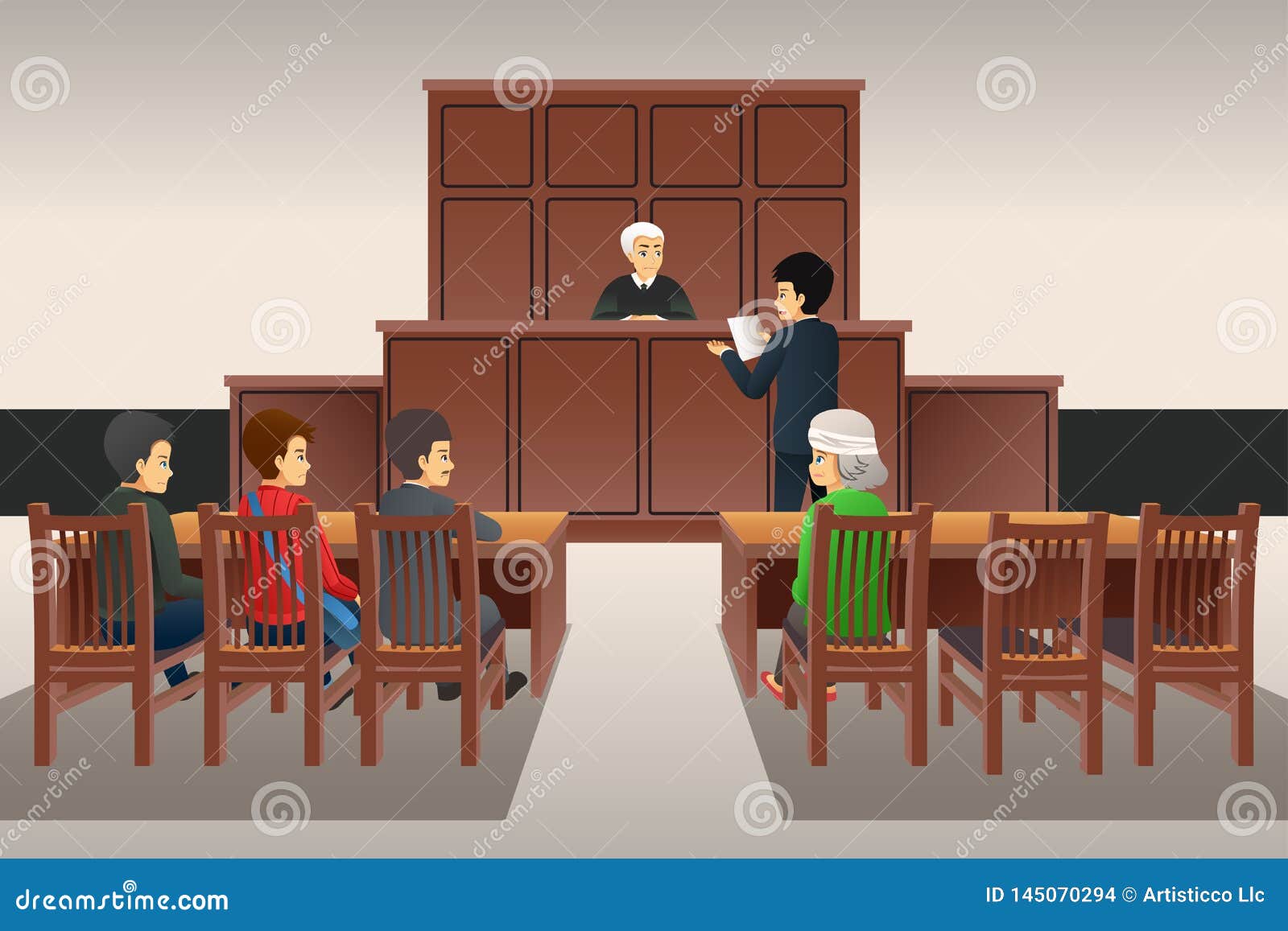 Courtroom Scene Illustration Stock Vector - Illustration of prosecutor ...