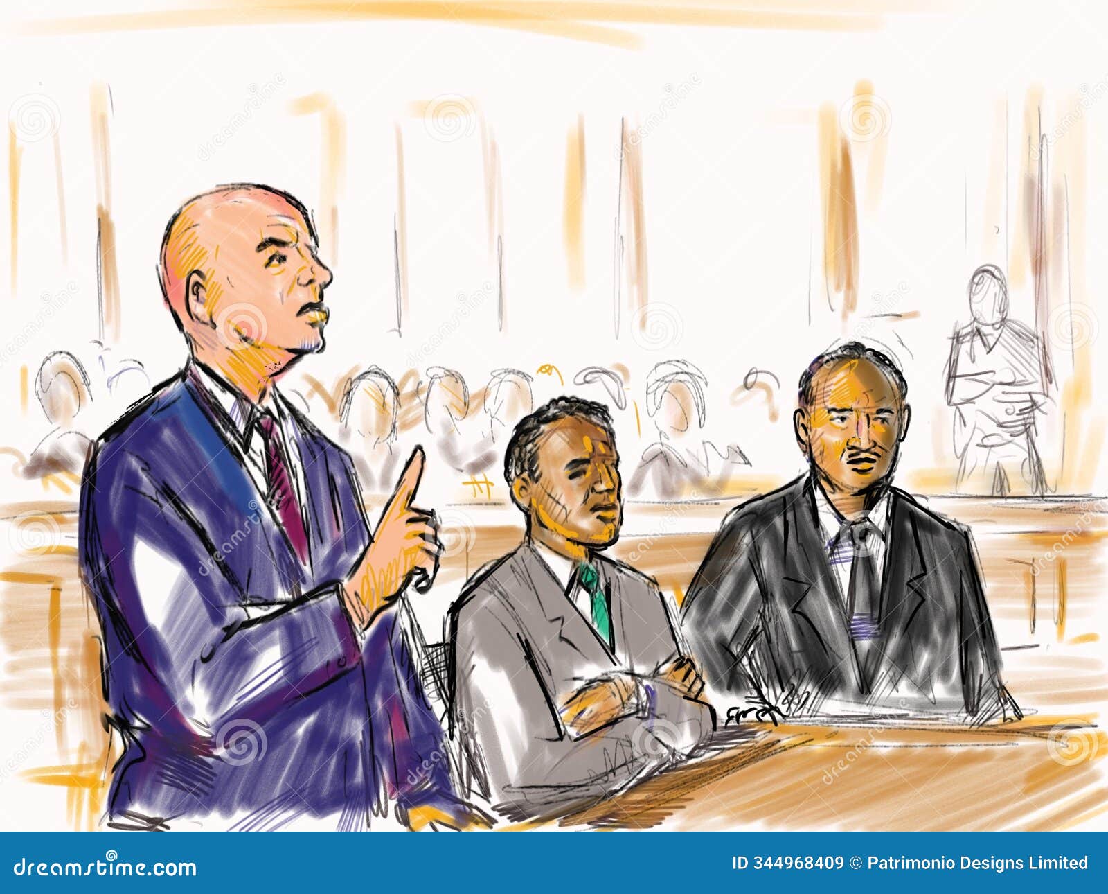 Courtroom Trial Sketch Showing Lawyer Of Defendant Plaintiff Addressing ... Courtroom Trial Sketch Showing Lawyer Of Defendant Plaintiff Addressing ...