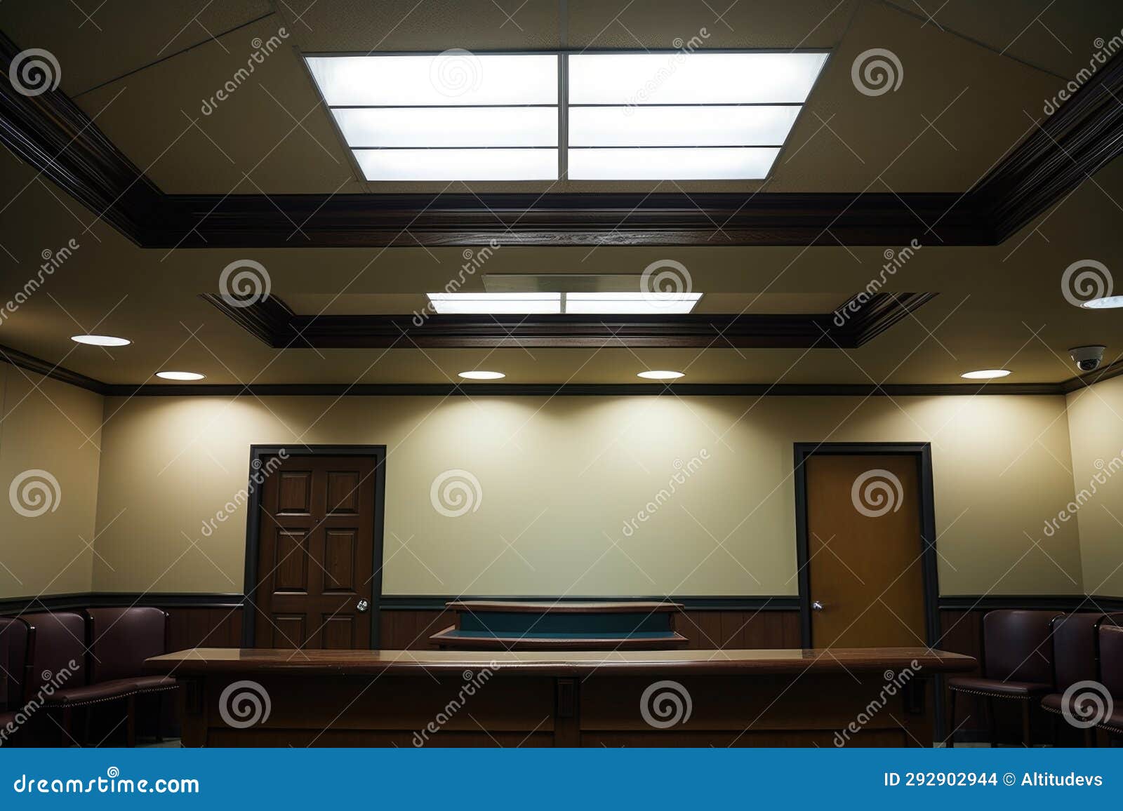A Courtroom Witness Box Empty Under Ceiling Lights Stock Photo - Image ...
