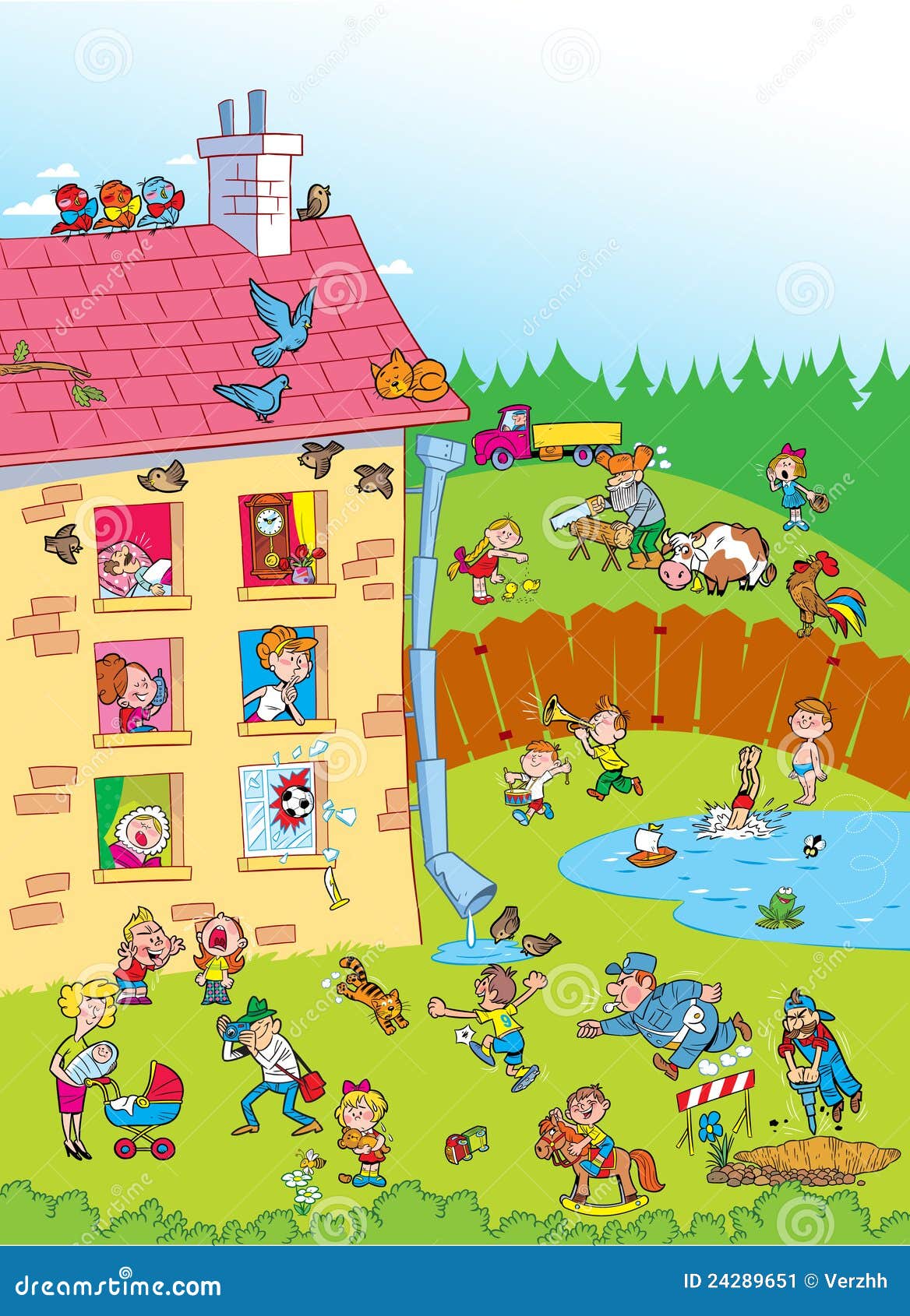 Courtyard stock vector. Illustration of fence, game, roof - 24289651