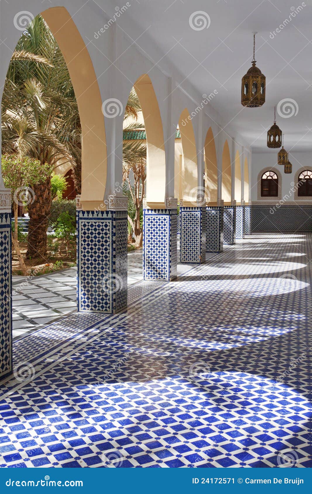 Courtyard with Arches and Tiles in Moroccan Style Stock Image - Image ...