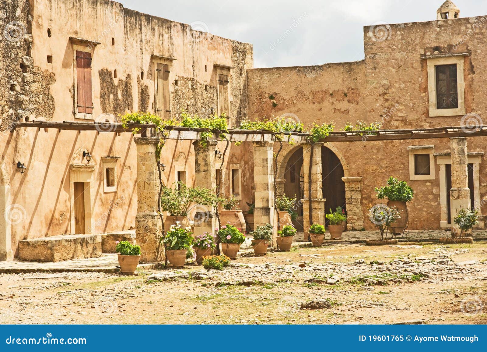 Courtyard of Arkadi Monastery. Stock Image - Image of religious ...