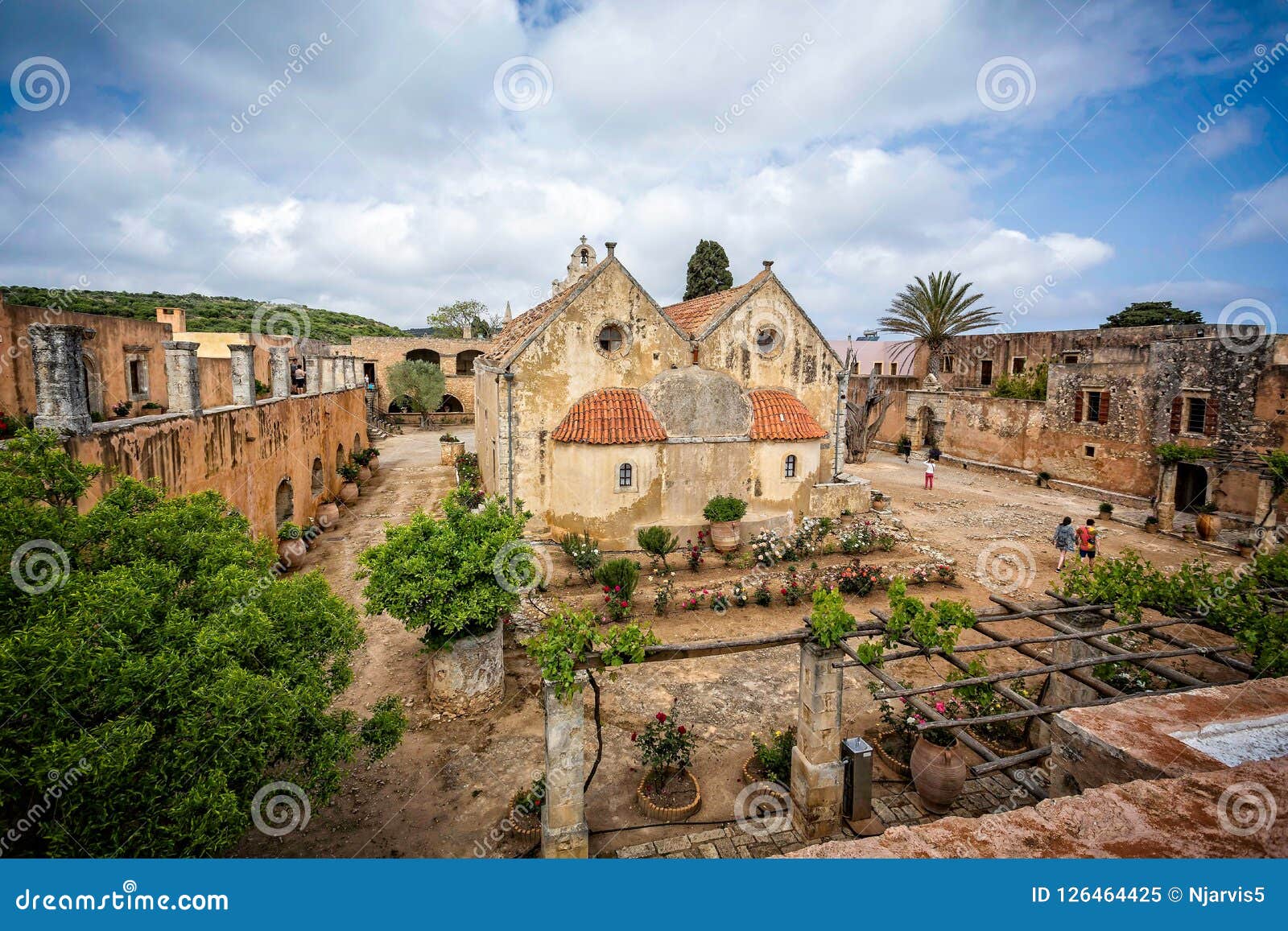 Courtyard of the Arkadi Monastery in Crete Editorial Image - Image of ...