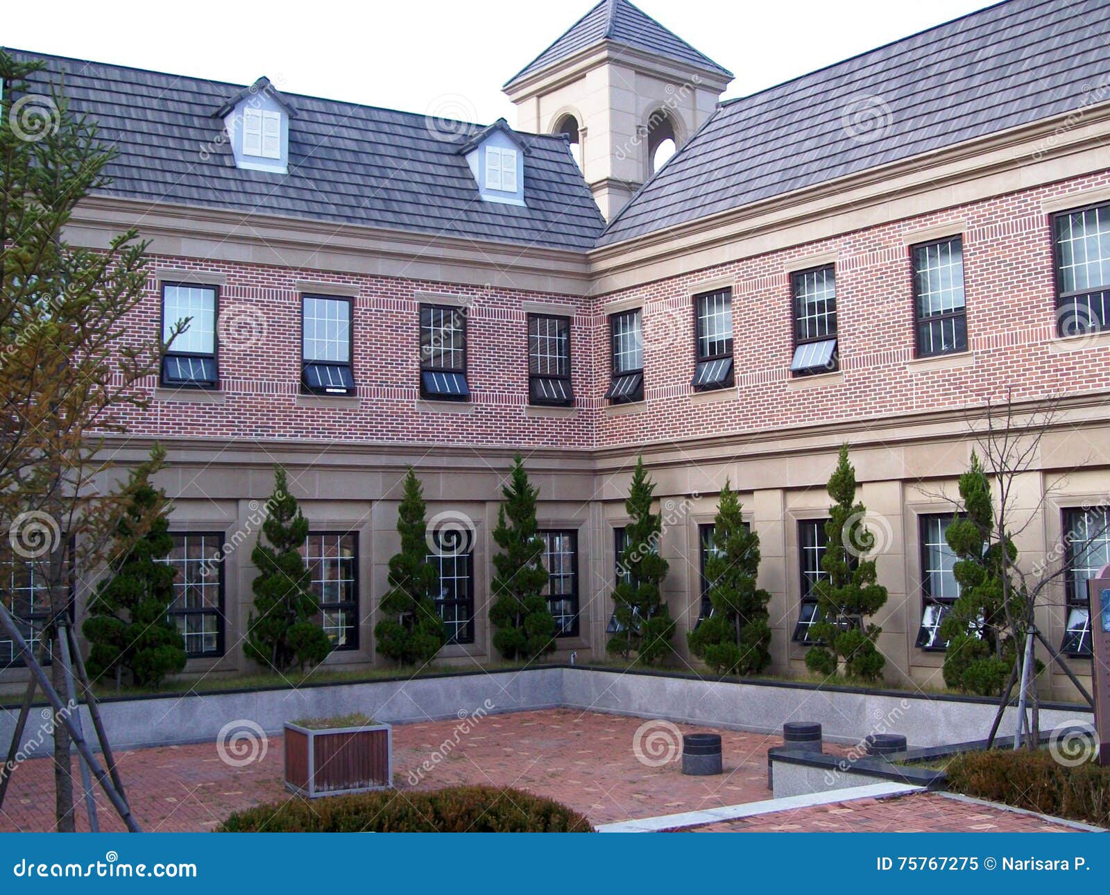 Courtyard of Brick Building Stock Image - Image of brick, garden: 75767275