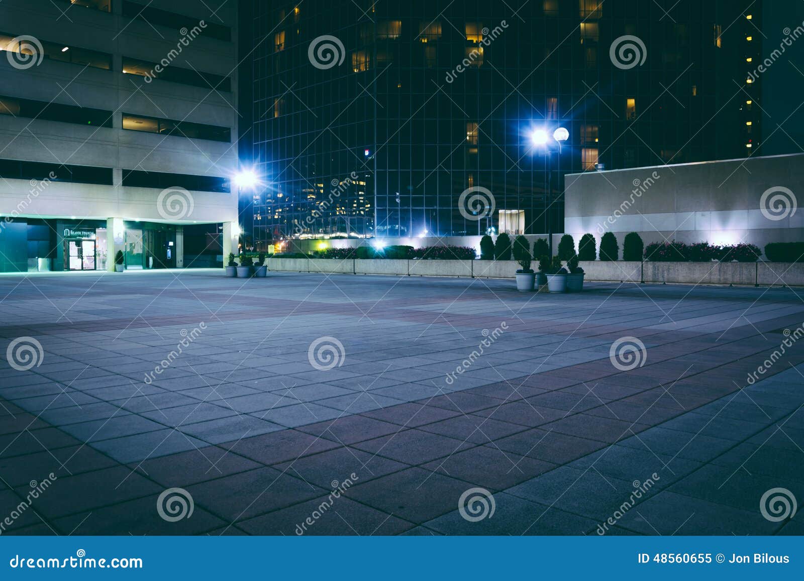 Courtyard and Buildings at Night in Downtown Baltimore, Maryland Stock ...