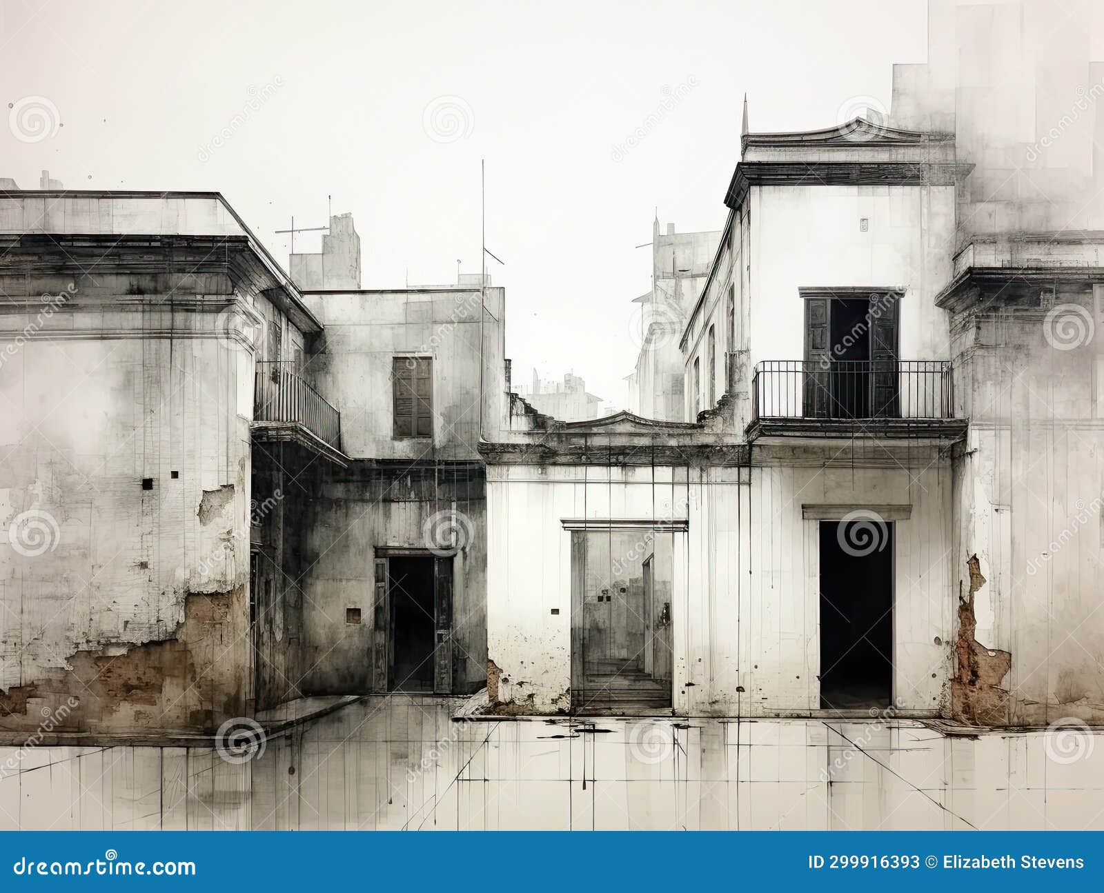 Courtyard of a Crumbling Complex Stock Illustration - Illustration of ...