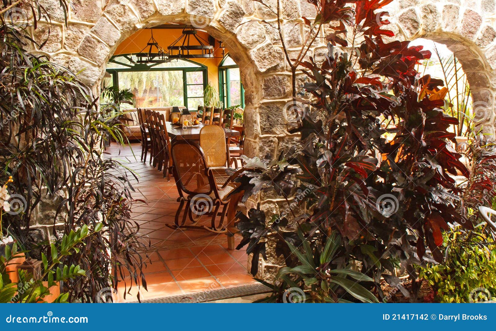 Courtyard Dining Room in Stone Restaurant Stock Photo - Image of design ...