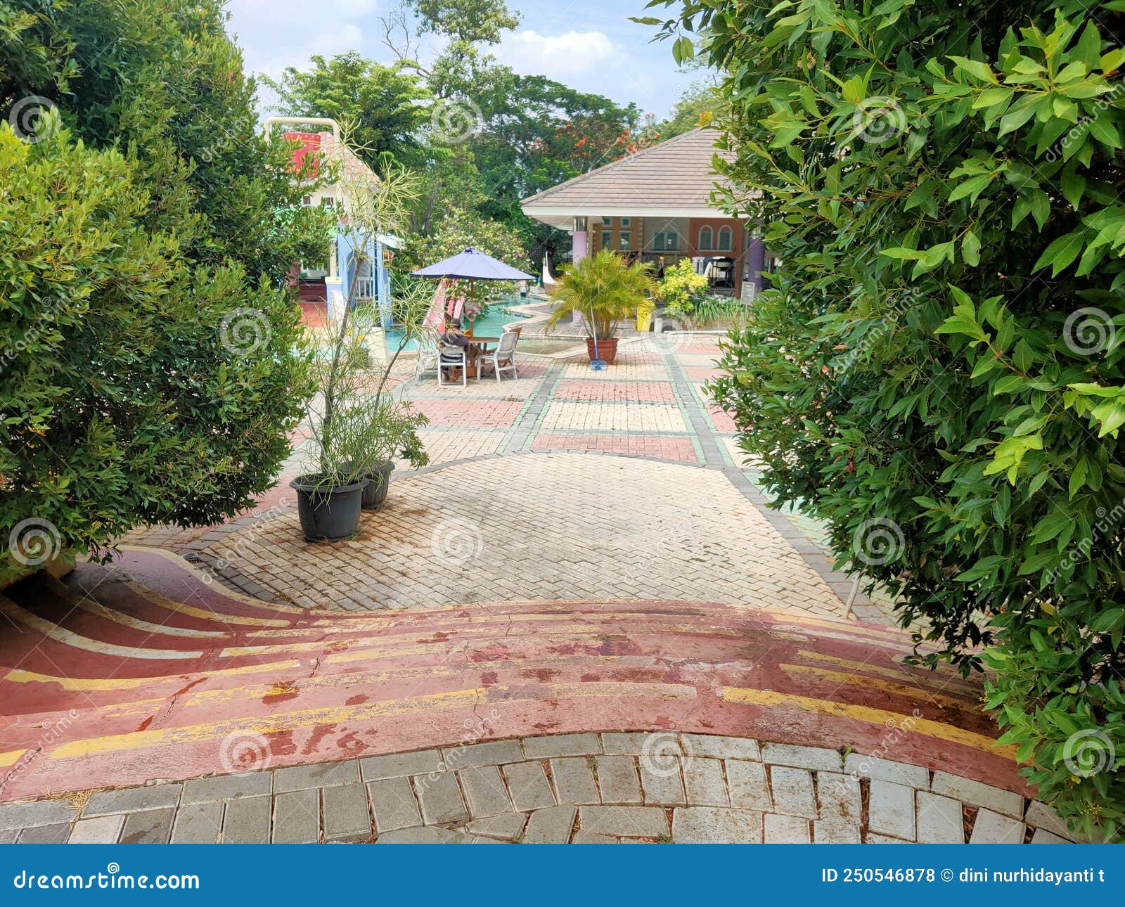A Courtyard Filled with Trees Stock Photo - Image of home, walkway ...