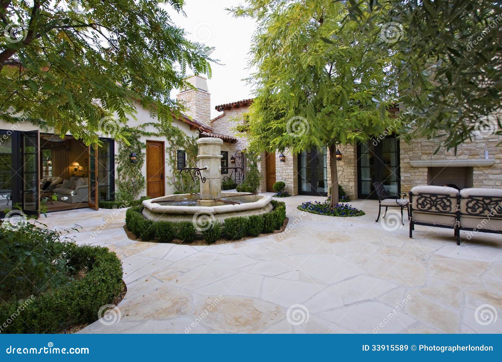 Courtyard with Fountain stock image. Image of structure - 33915589