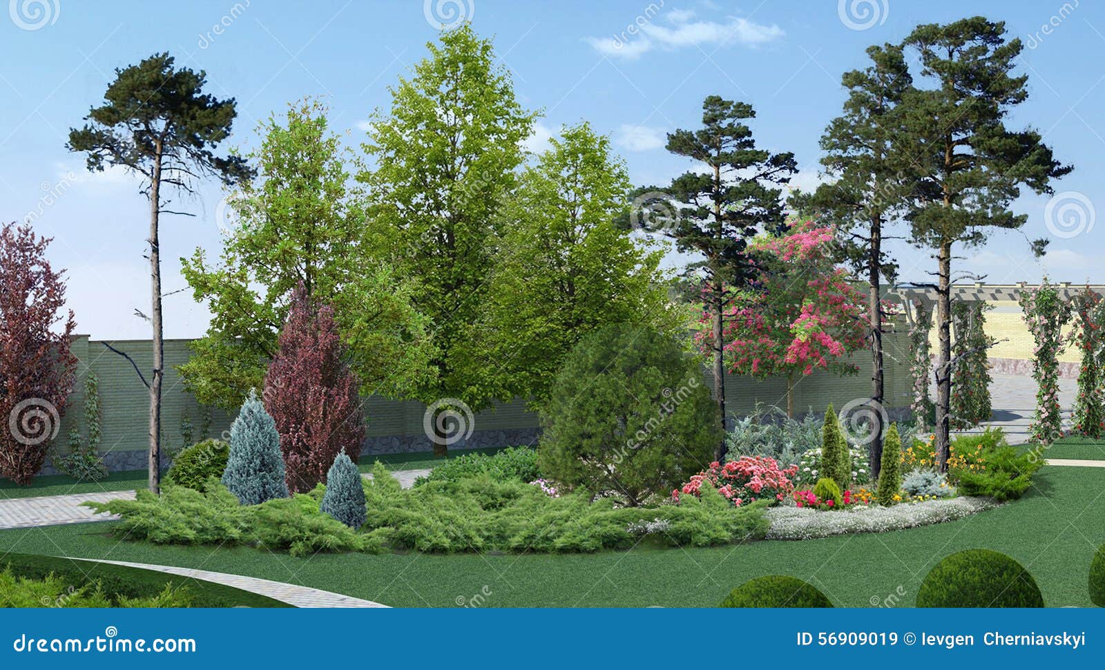 Courtyard Landscaping Scenery Style, 3D Rendering Stock Illustration ... Courtyard Landscaping Scenery Style, 3D Rendering Stock Illustration ...