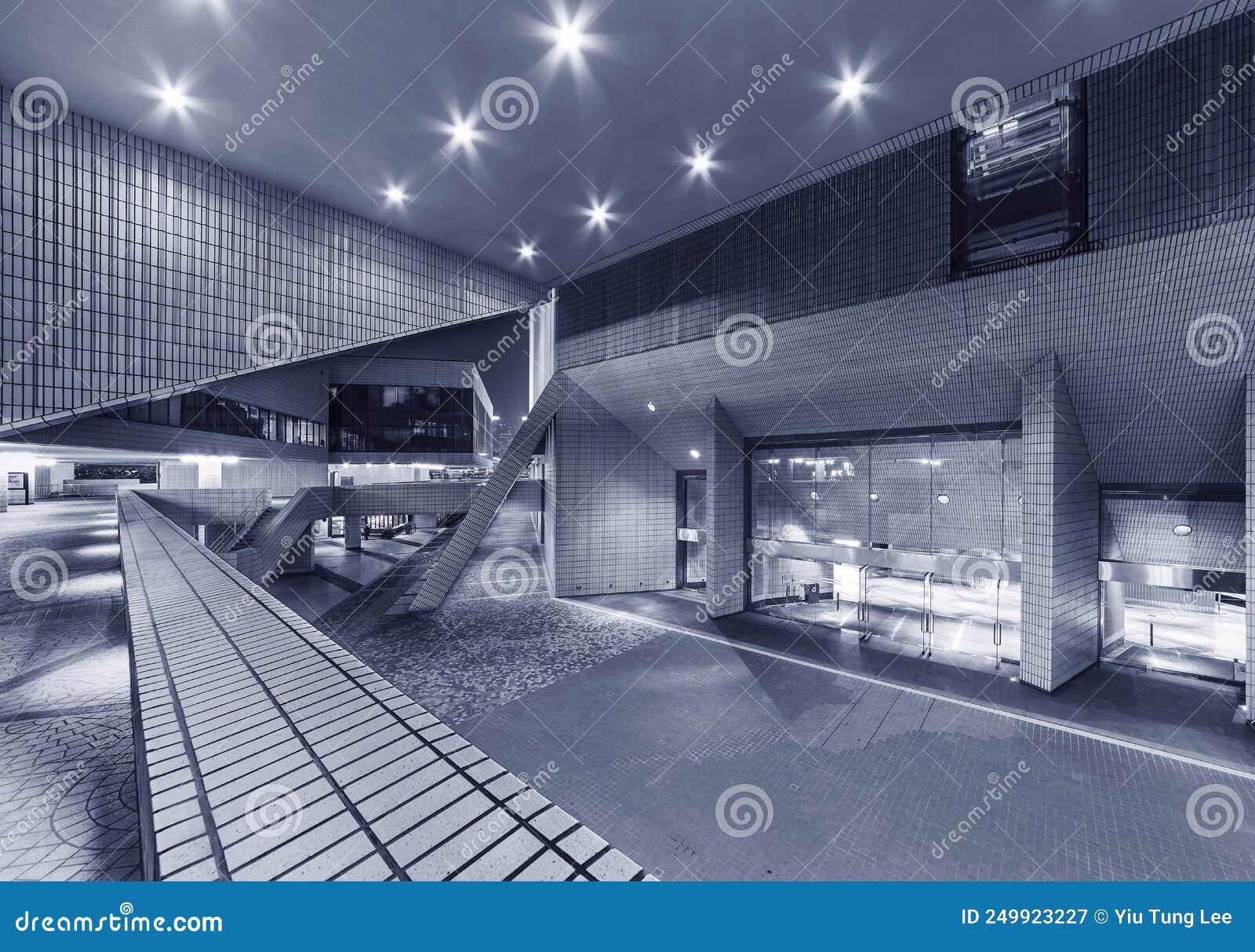 Courtyard of Modern Architecture at Night Stock Image - Image of ...