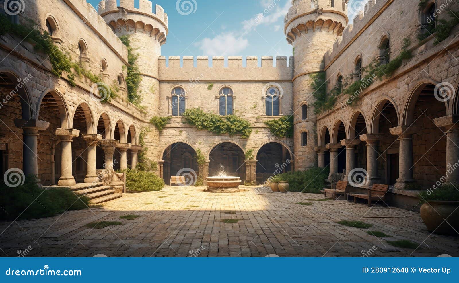 Courtyard of the Mysterious Medieval Castle. Generative AI. Stock ...