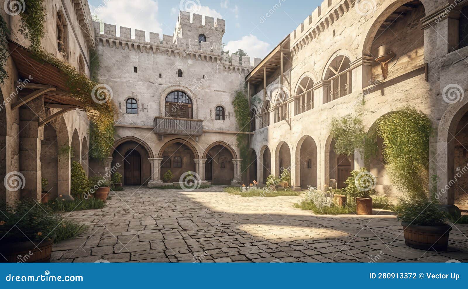 Courtyard Medieval Castle Hand Drawn Royalty-Free Stock Image ...