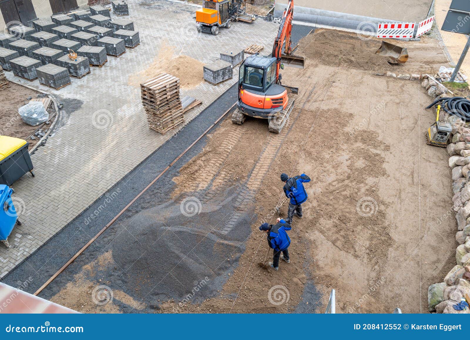 Courtyard is Paved with Paving Stones by a Civil Engineering Company ...