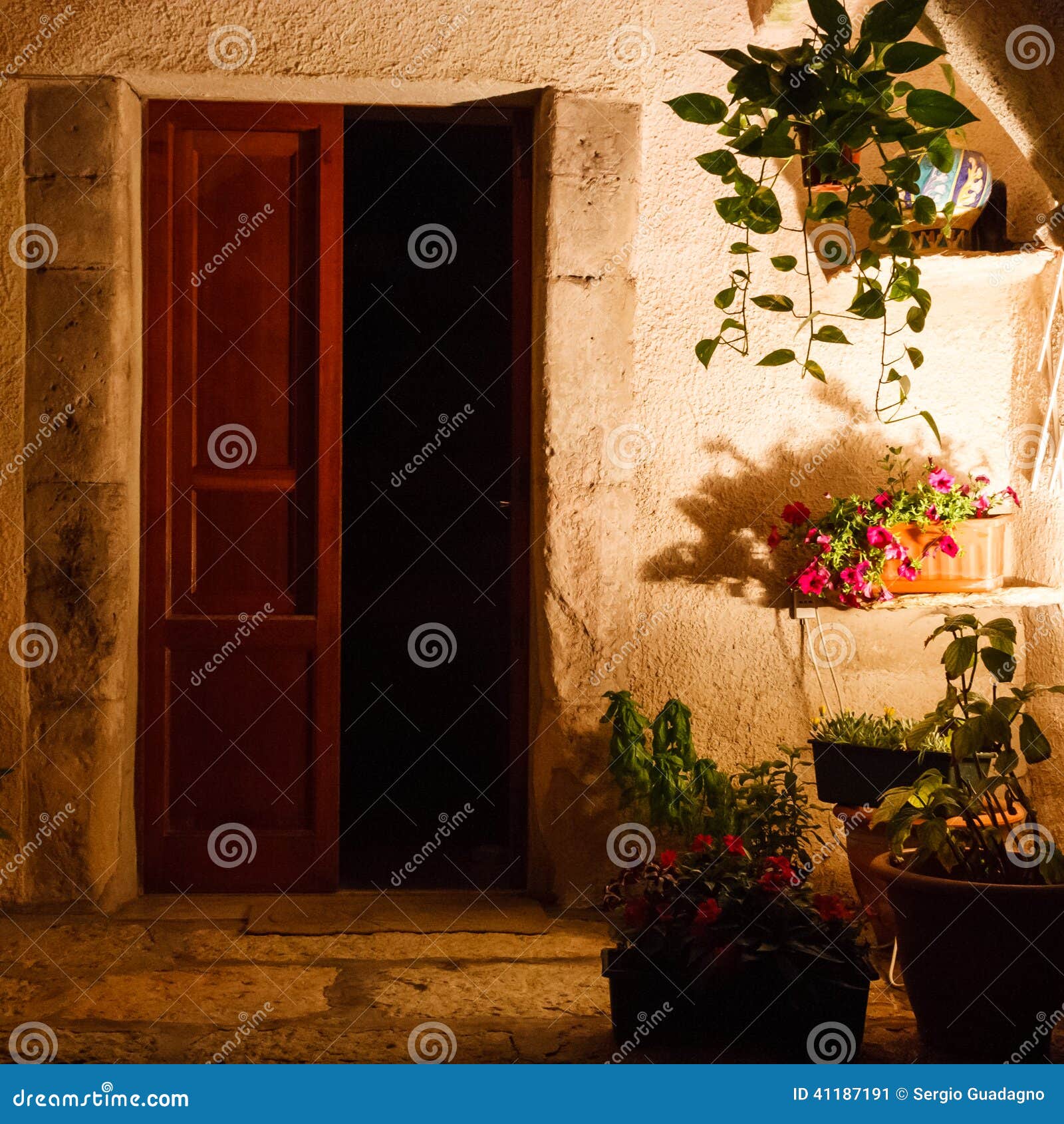 Courtyard with Plants at Night Stock Image - Image of small, wall: 41187191