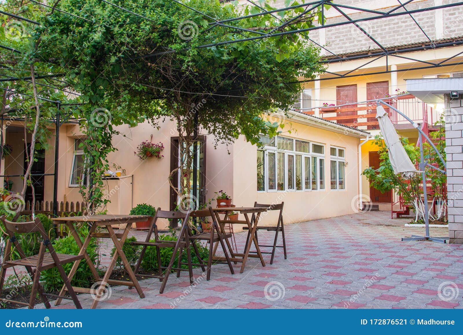 The Courtyard Space of a Small Private Hotel, a Common Plan Stock Image ...