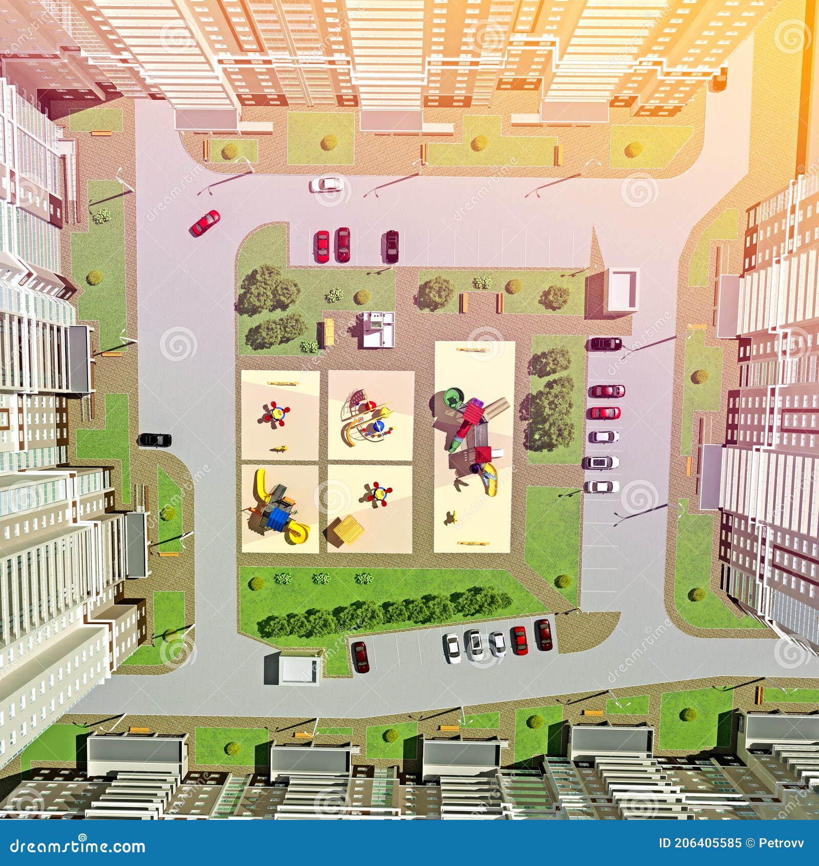 Courtyard top view stock illustration. Illustration of inside - 206405585