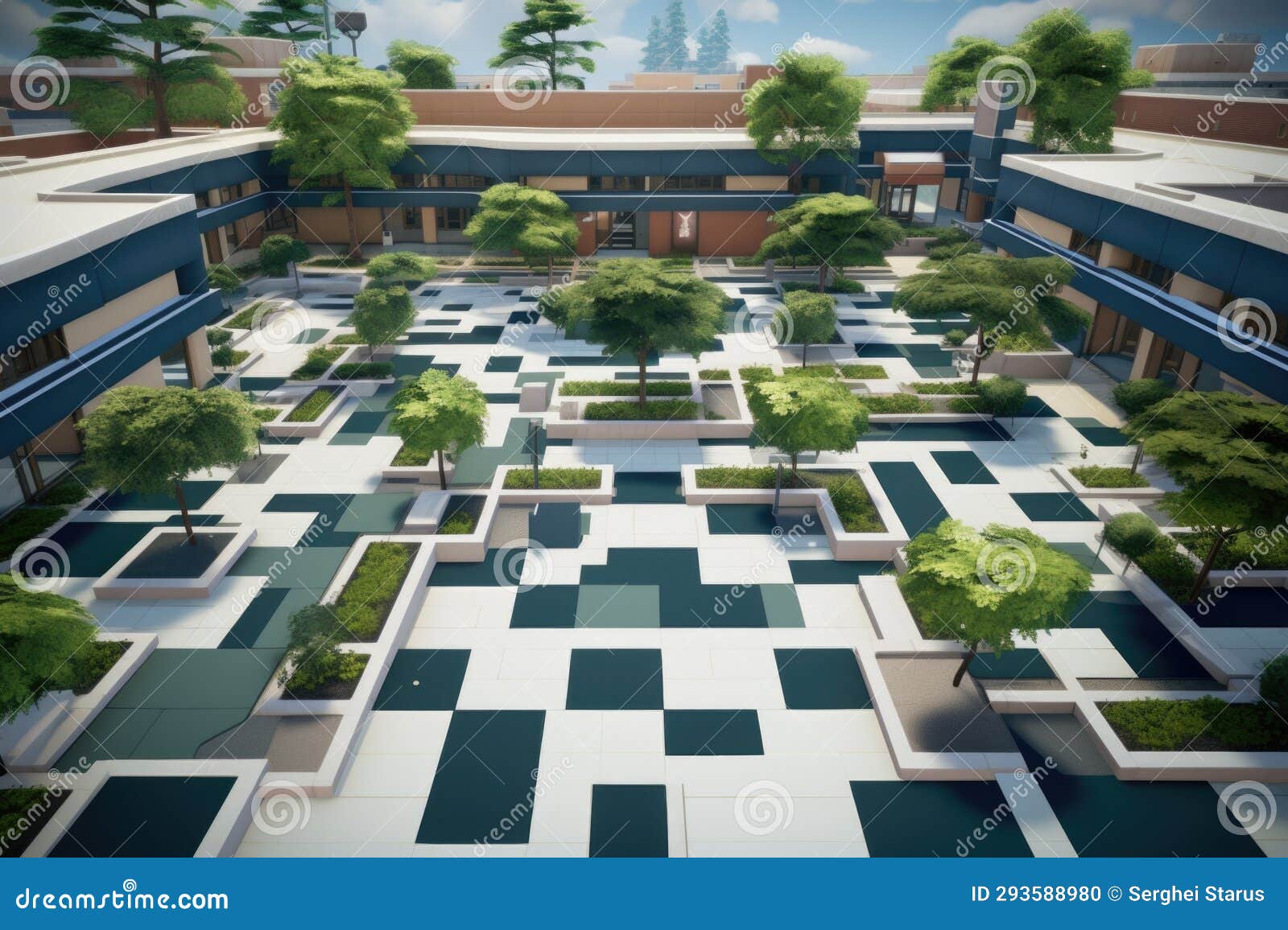 A Courtyard with Trees and Plants in it, AI Stock Photo - Image of ...