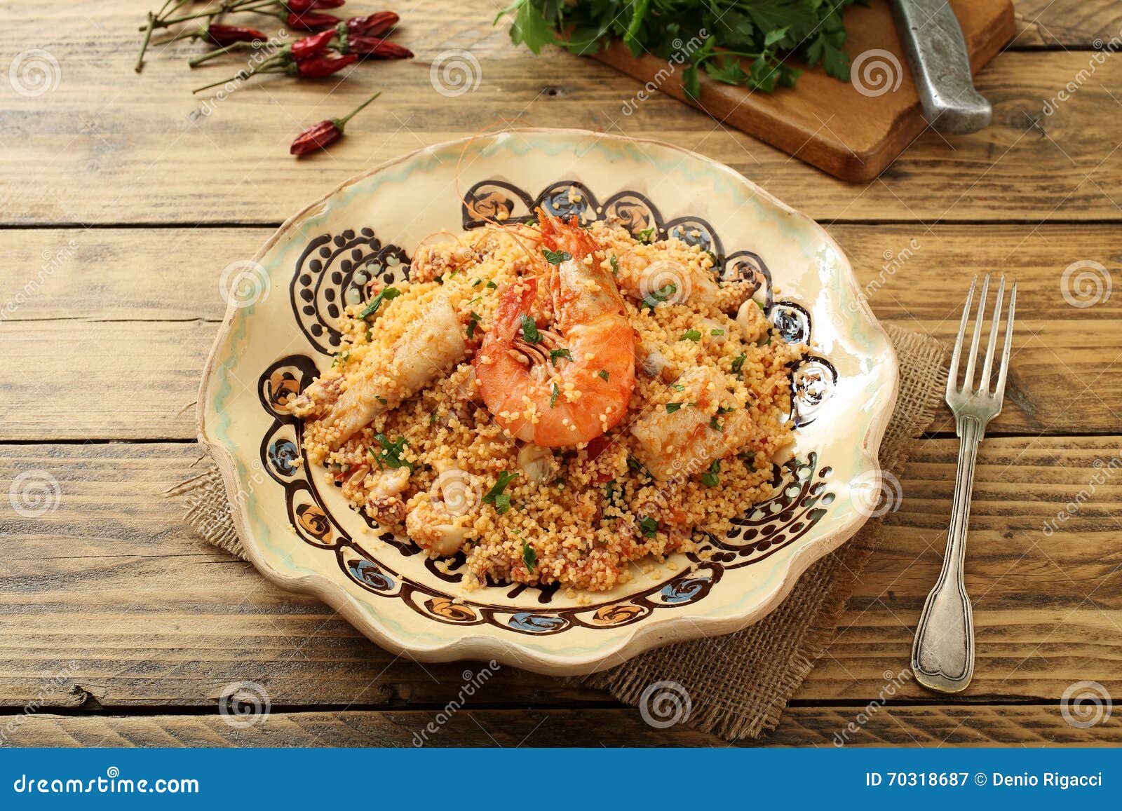 Couscous with fish stock image. Image of corn, dish, dinner - 70318687