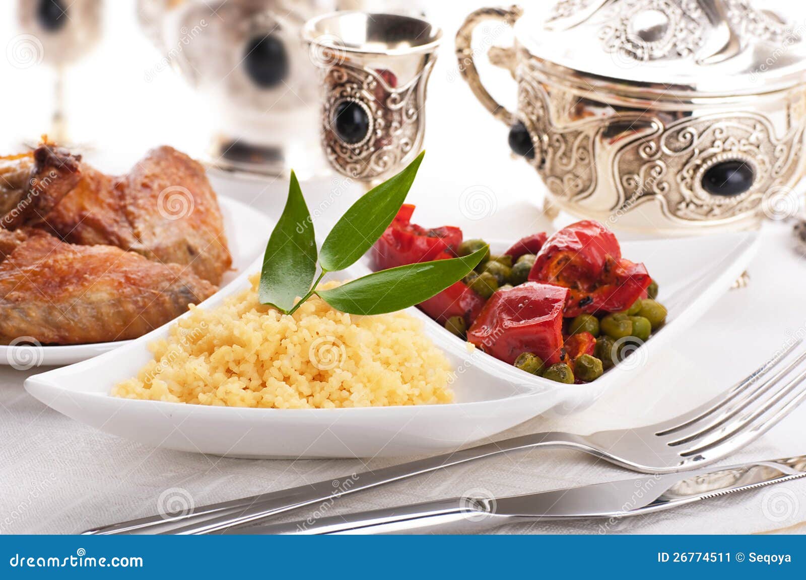 Couscous with Green-stuffs and Arabic Tableware, Stock Image - Image of ...