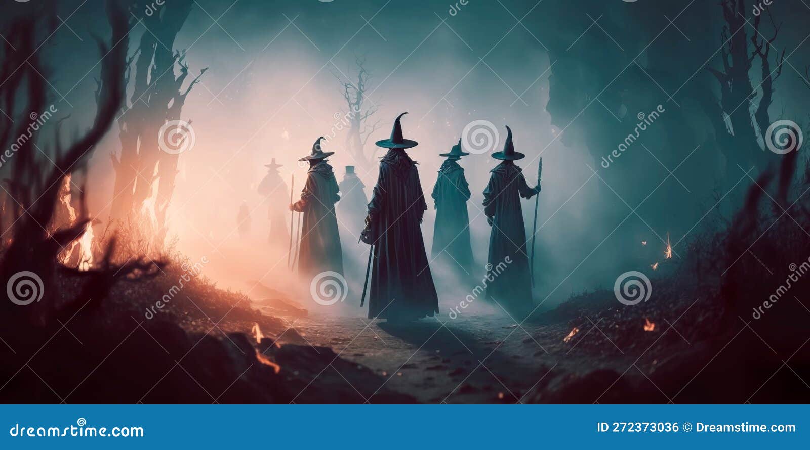 Coven of Witches in the Mist Generative AI Stock Illustration ...