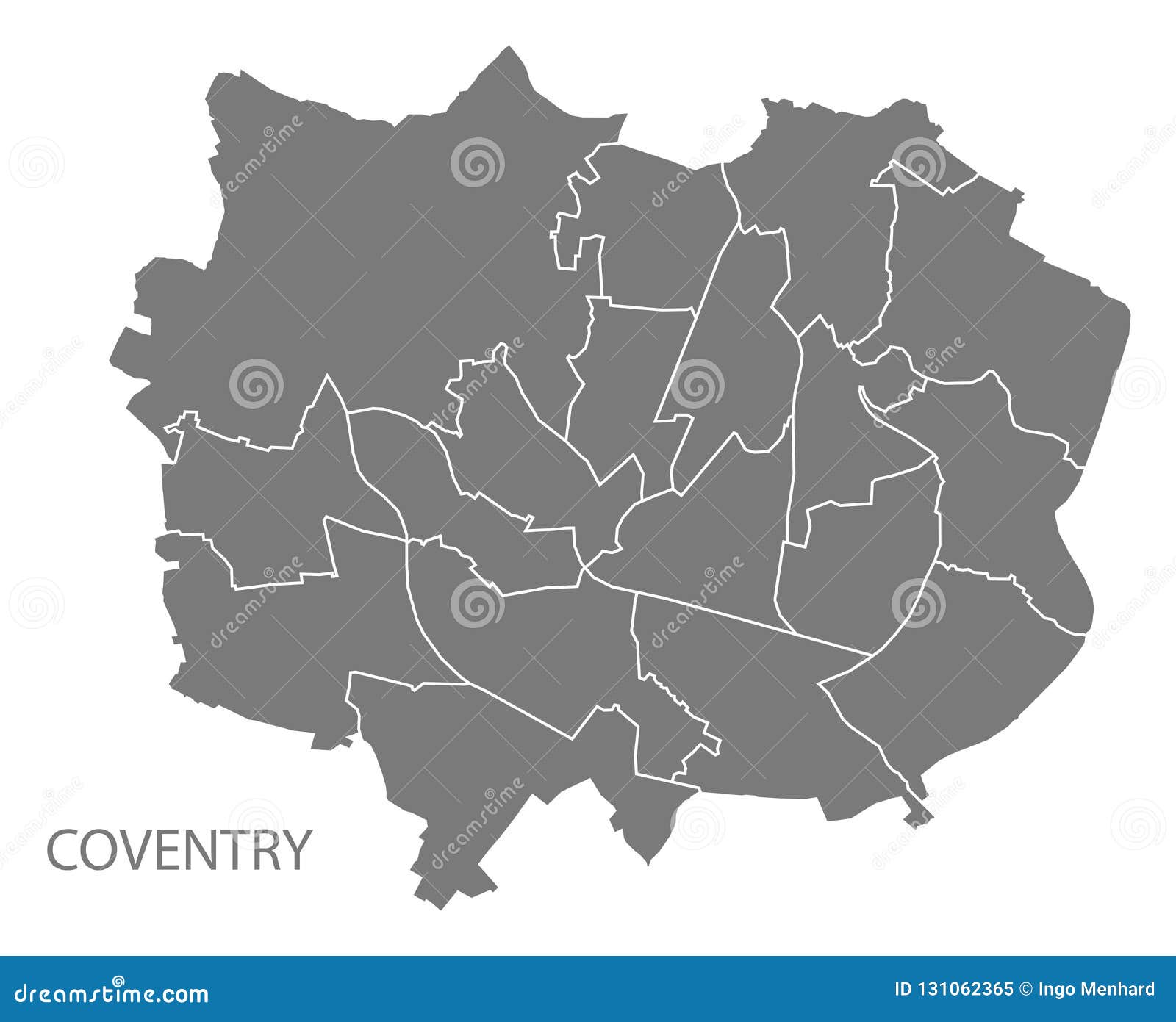 Coventry City Map with Wards Grey Illustration Silhouette Shape Stock ...