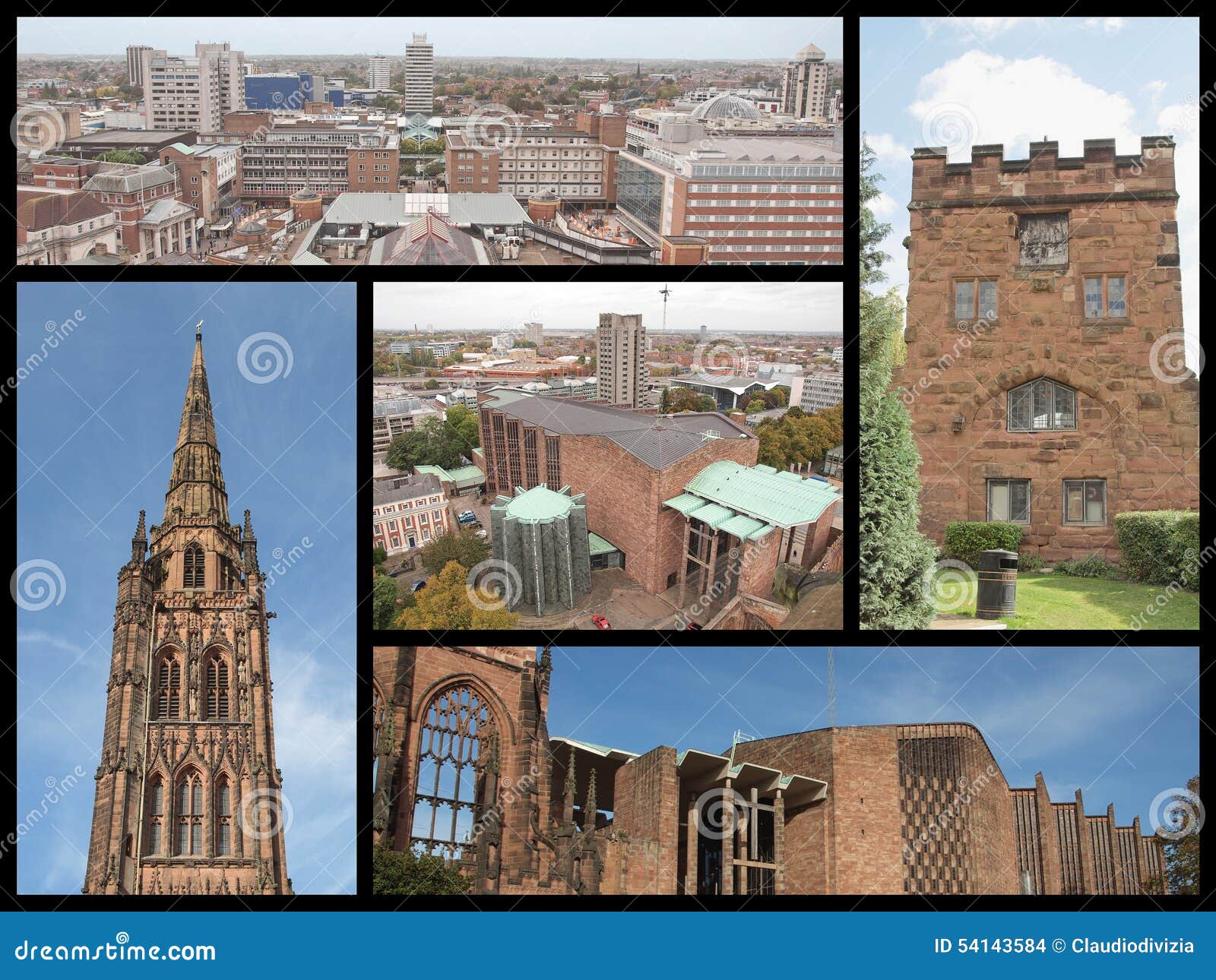 Coventry landmarks collage stock photo. Image of collage - 54143584