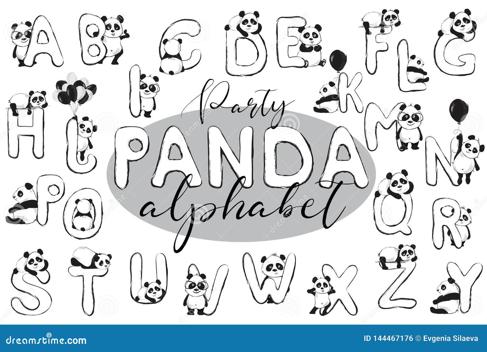 Panda Bears Cute English Alphabet with Animals a-Z Vector Stock ...