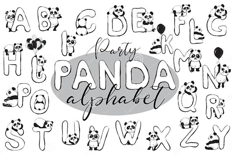 Panda Bears Cute English Alphabet with Animals a-Z Vector Stock ...