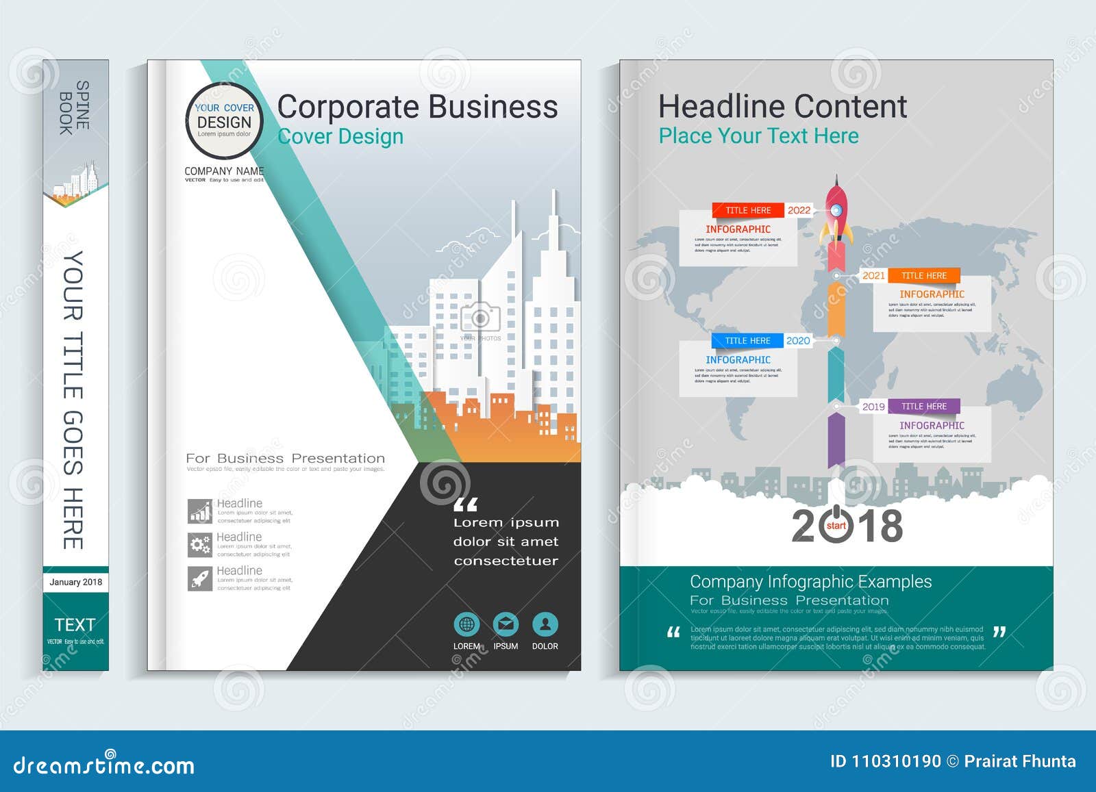 Cover Book Design Template with Presentation Infographics Elements ...