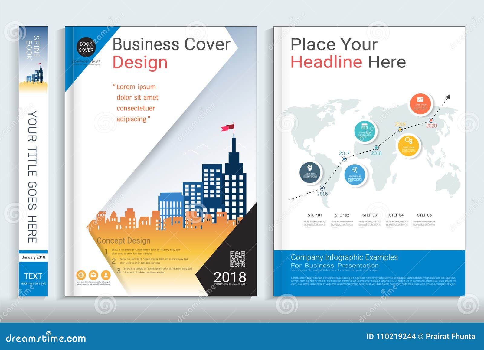 Cover Book Design Template with Presentation Infographics Elements ...