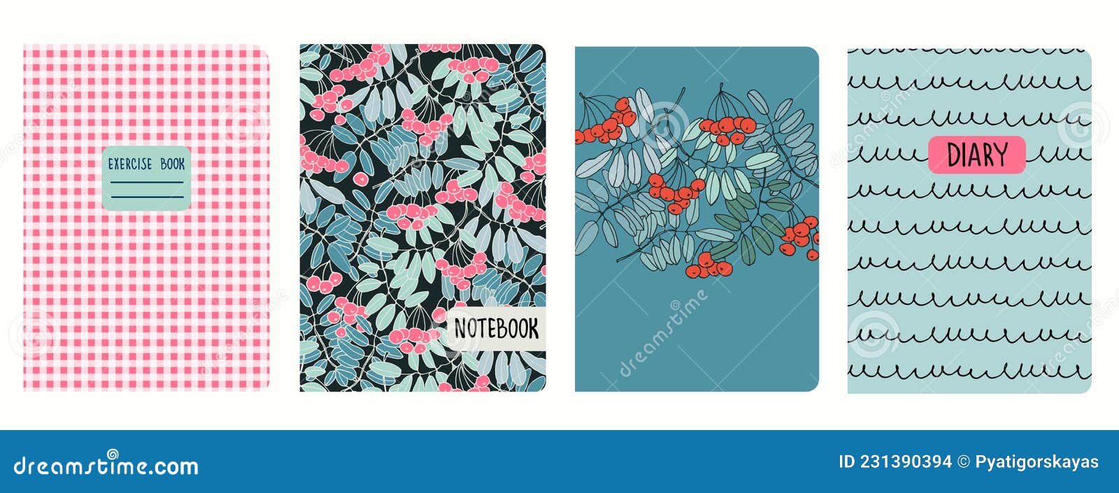 Cover Page Templates Based on Patterns with Ashberry Branches, Gingham ...