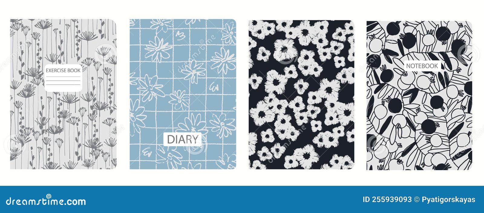 Cover Page Templates Based on Seamless Patterns with Flowers, Branches ...