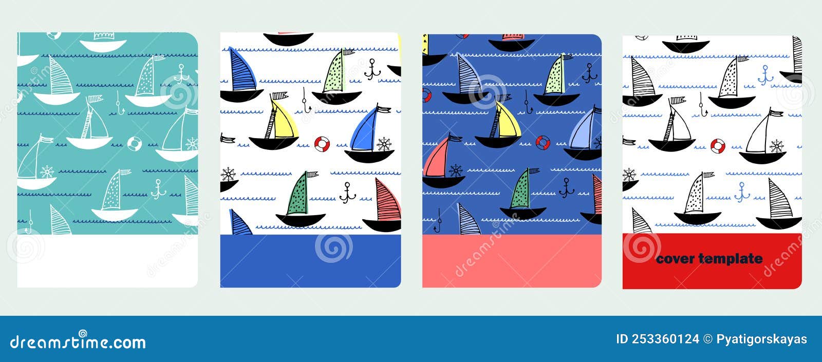 Cover Page Templates Based on Seamless Patterns with Sailing Boats ...