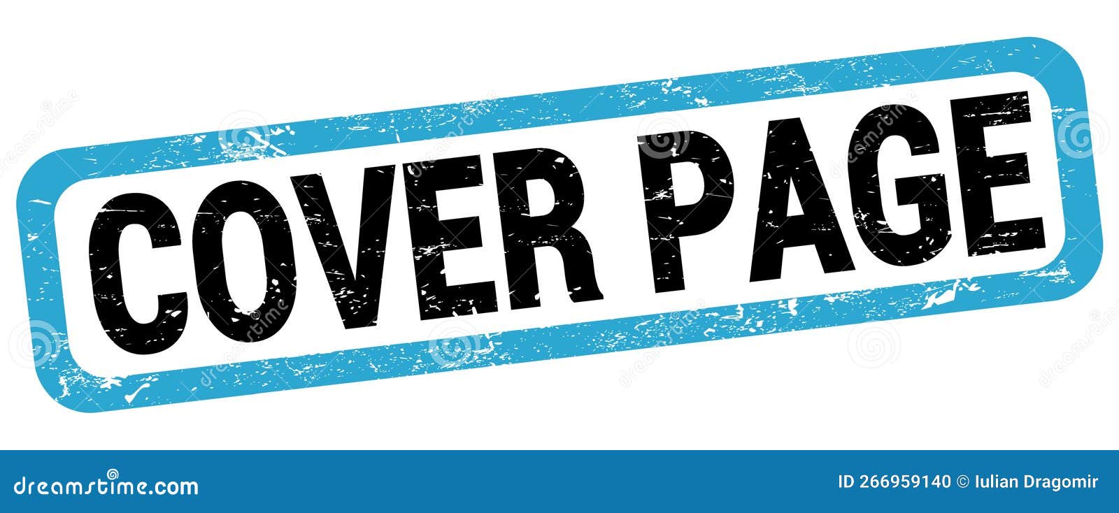 COVER PAGE Text Written on Blue-black Rectangle Stamp Stock ...