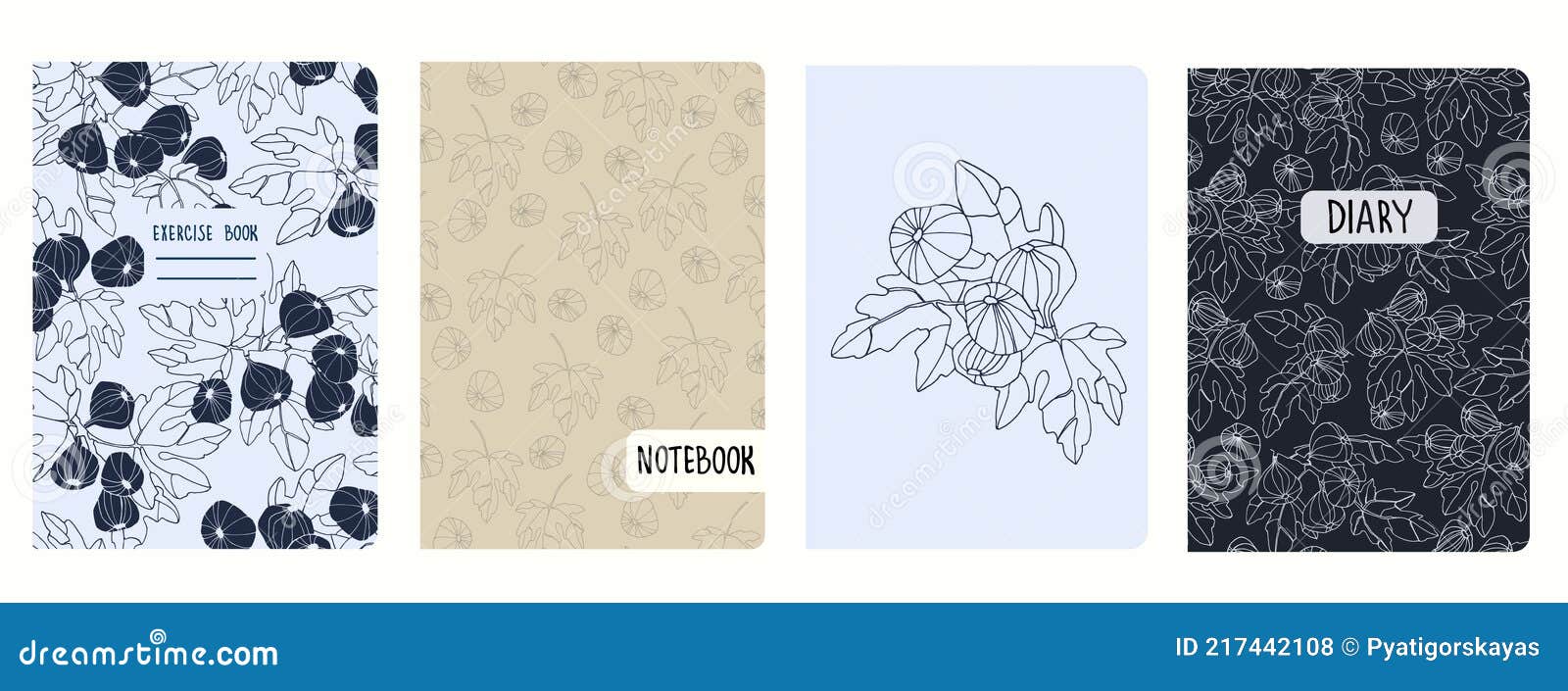 Cover Page Vector Templates with Fig Tree Branches and Fruit. Headers ...