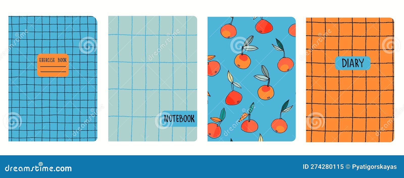 Cover Page Vector Templates with Hand Drawn Tangerine, Orange in Bloom ...