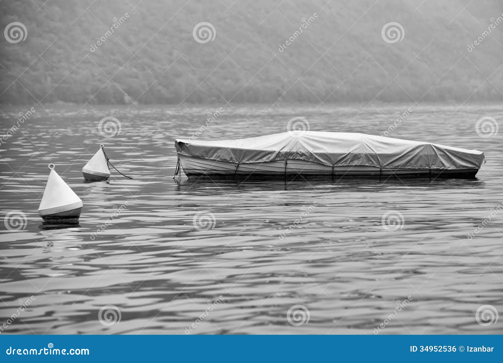 Covered boat in a lake stock photo. Image of snow, river - 34952536