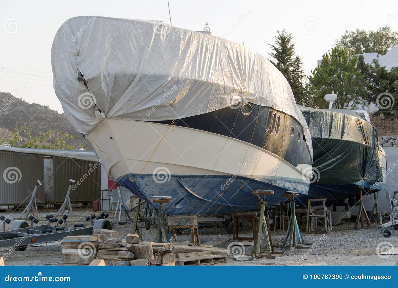 A Covered Boat in the Shipyard Stock Photo - Image of maintenance ...