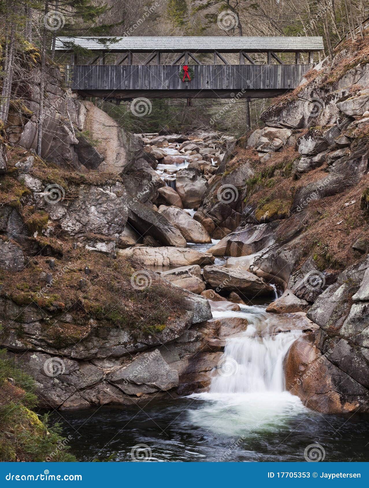 New Hampshire Flume Gorge Sentinel Pine Covered Bridge Stock Photo ...