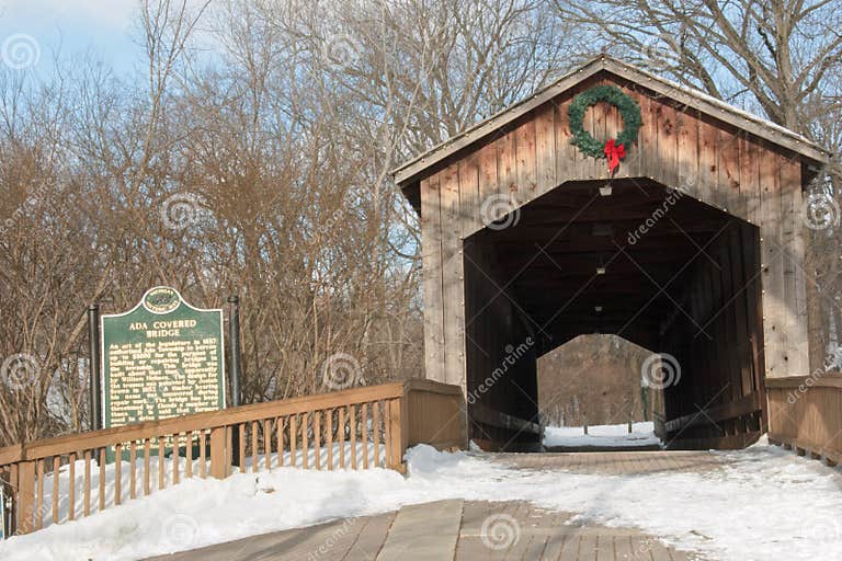 Covered Bridge in Ada Michigan Stock Photo - Image of wreath, bridge ...